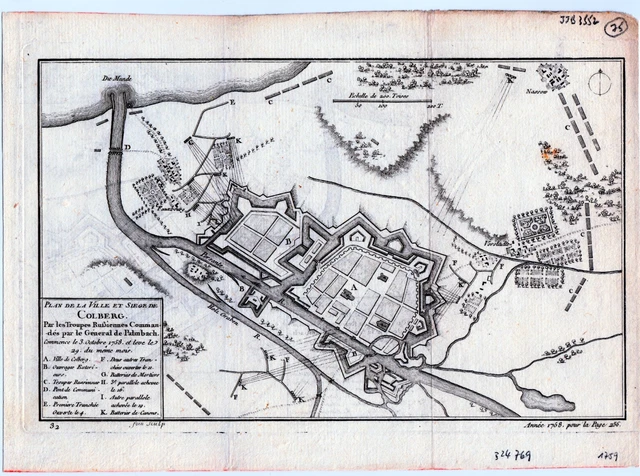 ANTIQUE MAP, PLAN de la ville et siege de Colberg (Kolobrzeg, Poland ...