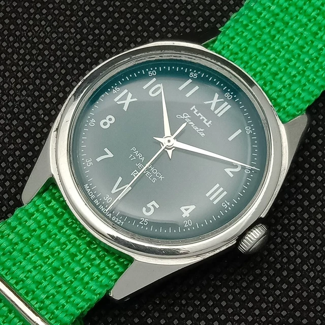 OLD HMT JANATA WINDING INDIAN MENS MECHANICAL GREEN DIAL WATCH 534f ...