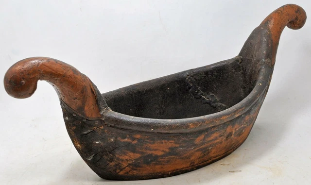 ANTIQUE WOODEN SWAN Duck Shape Oval Bowl Original Old Hand Carved $127. ...