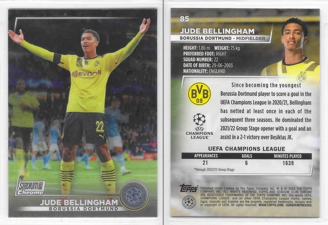 TOPPS STADIUM CLUB Chrome 2023 Jude Bellingham Borussia Dortmund 85 £2. ...