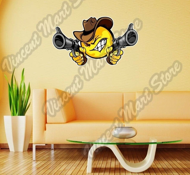 SMILEY FACE EMOTICON Gun Pistol Zorro Wall Sticker Room Interior Decor ...