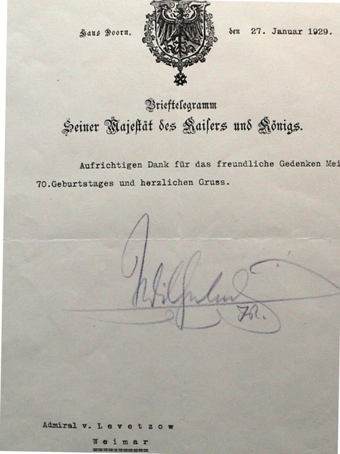 DEUTSCHER KAISER WILHELM II. Autograph Urkunde Doorn 1929 EUR 185,00 ...