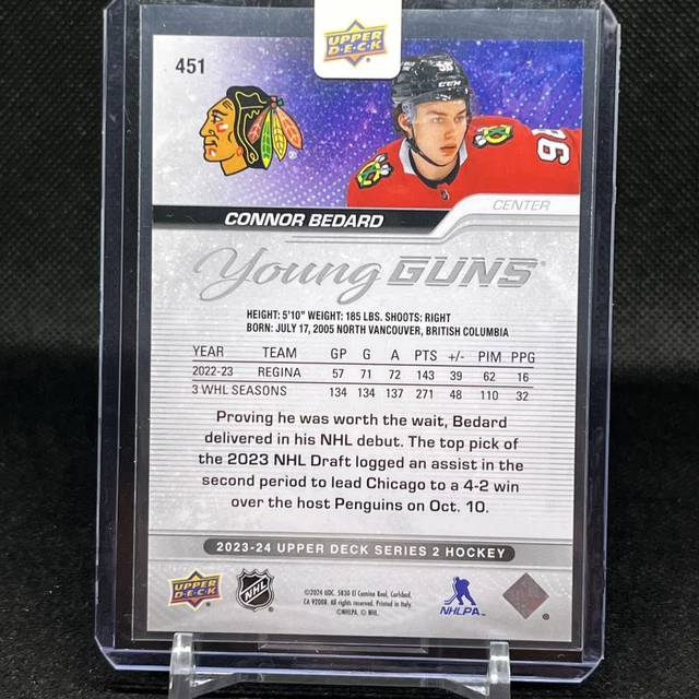 2023-24 UPPER DECK Series 2 Connor Bedard Young Guns Rookie RC Blackhawks #451 EUR 321,47 ...