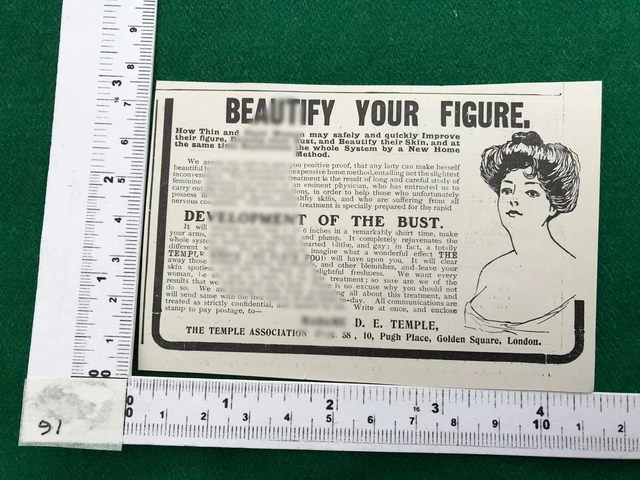 BEAUTIFY YOUR FIGURE Madame D.E. Temple bust development advert 1906 ...