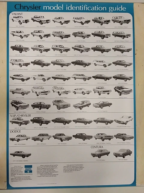 CHRYSLER VALIANT HUGE Identification Chart Dodge Phoenix Centura Spares ...