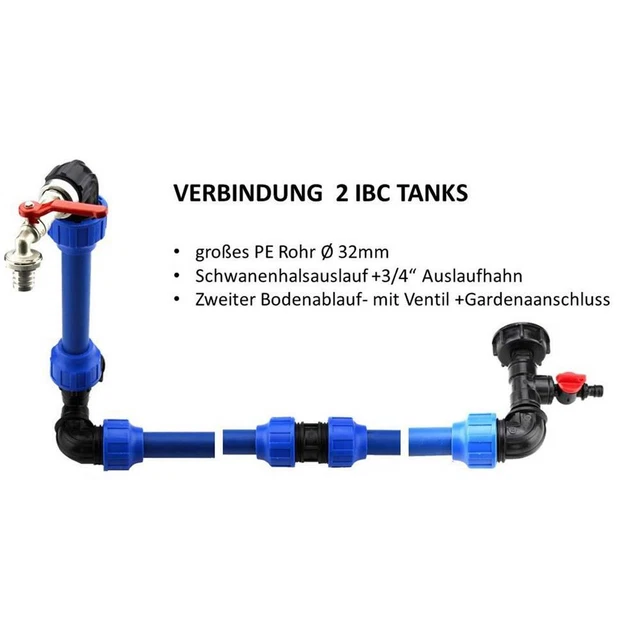 IBC TANKVERBINDUNG 2 Tanks+Schwanenhals+Auslaufhahn 3/4" + 2 ...