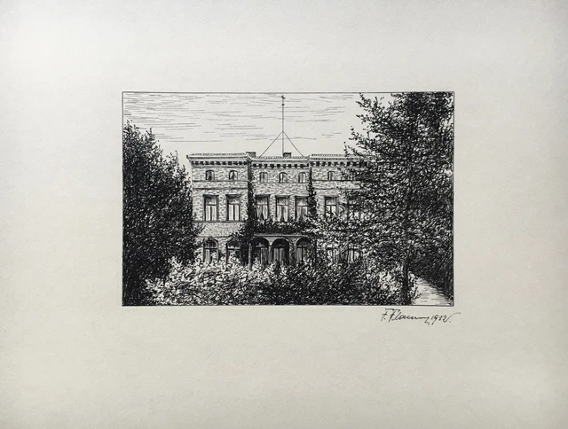 DRAWING 1932 MANOR House Large House With Front Garden Signed 23,5 X 31 ...