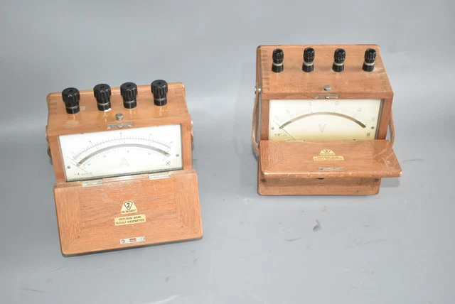 2 ALTE MESSGERÄTE Amperemeter Voltmeter Holz Excelsior-Werk Rudolf ...