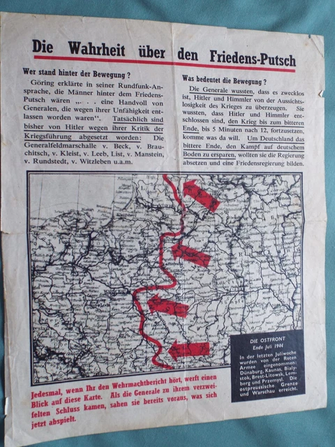 WW2 ALLIED AIR DROPPED LEAFLET. HITLER BOMB PLOT, D. DAY LANDINGS ...