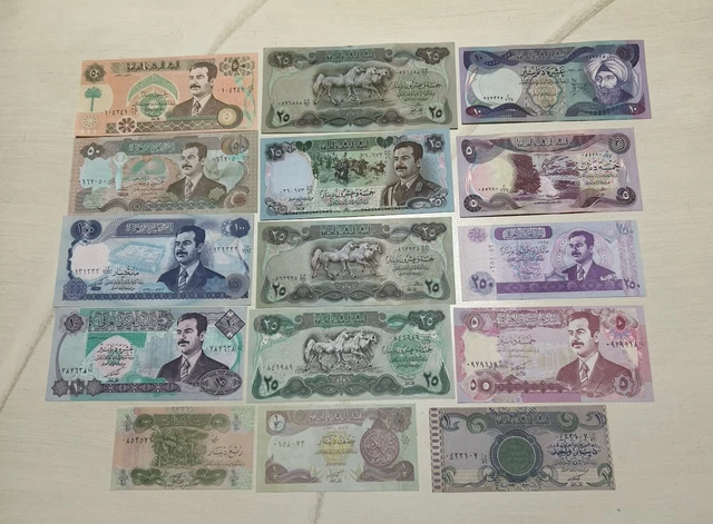LOT OF 15 Notes SADDAM HUSSEIN IRAQ/IRAQI DINAR PAPER MONEY Most Of ...