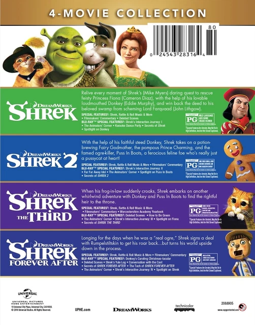 SHREK 4-MOVIE COLLECTION (Blu-ray) Mike Myers Eddie Murphy Cameron Diaz ...