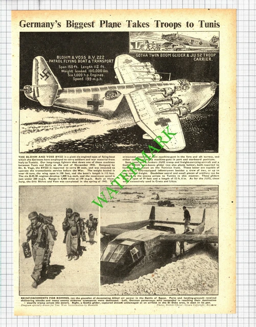 BLOHM AND VOSS BV222 German Plane WW2 - 1942 Cutting £10.03 - PicClick UK
