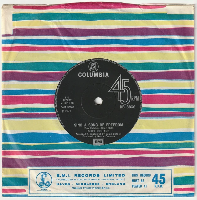 CLIFF RICHARD - Sing A Song Of Freedom - 1971 Royaume-Uni 7" vinyle ...