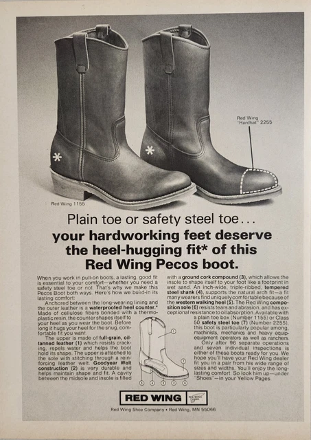 1977 PRINT AD Red Wing Pecos Boots Full Grain Leather Red Wing,MN £18. ...