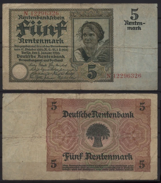 [20064] - 5 RENTENMARK Serie -U-, 02.01.1926 Grabowski DEU-209b ...