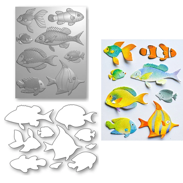 3D EMBOSSING FOLDERS Fish Stencils Templates DIY Scrapbooking Paper ...