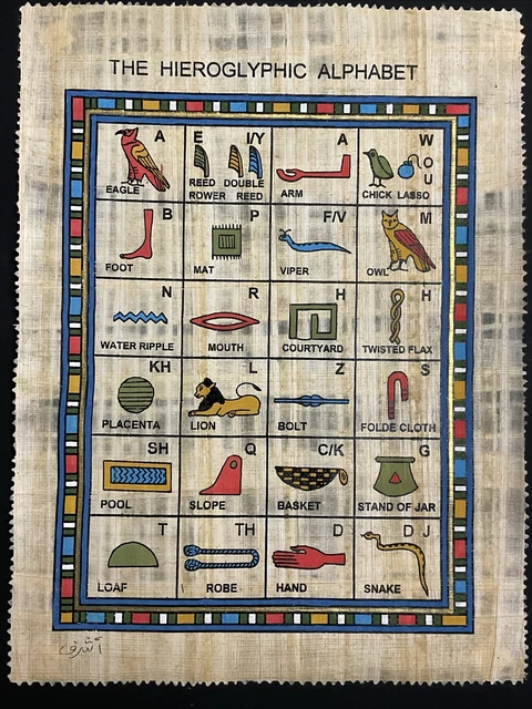 RARE AUTHENTIC HAND Painted Ancient Egyptian Papyrus-Alphabet ...