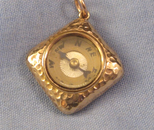 VICTORIAN ANTIQUE MINIATURE 10ct GOLD COMPASS FOB CHARM PENDANT £625.00 ...