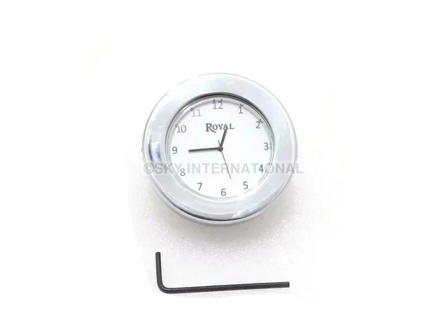 WHITE DIAL CHROME Stem Nut Clock Watch Fit For Royal Enfield Bullet EUR ...