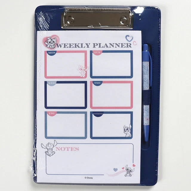 DISNEY LILO & Stitch WEEKLY PLANNER, Pen & Clipboard (Stitch & Angel ...