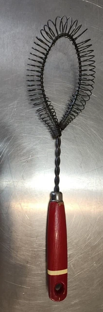 VTG SPRING COIL Wire Spoon WISK Red Wood Handle Kitchen Farmhouse £12. ...