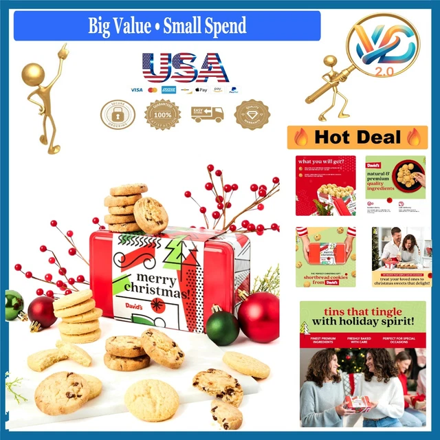 DAVID’S COOKIES SHORTBREAD Cookies in Festive Christmas Tin 16oz Gift ...