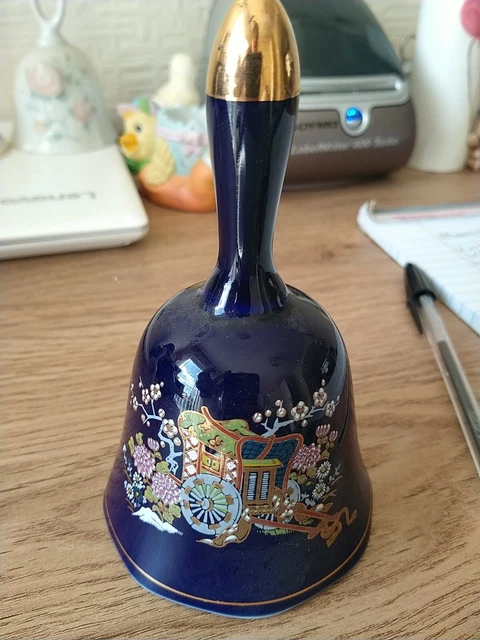 RARE VINTAGE HAND Painted Bell Porcelain Blue Callous Blue Cobalt Blue ...