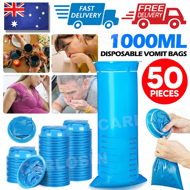 50 SICK BAGS Vomit Bags Emesis Calibrated 1 Litre Infection Control ...