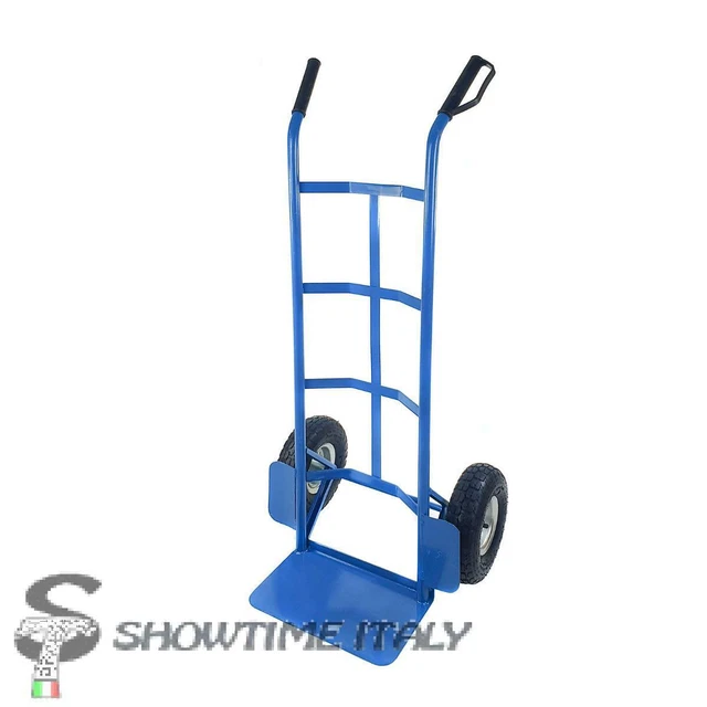 CARRELLO PORTA PACCHI 200 kg porta casse ruote pneumatiche Acciaio Blu ...