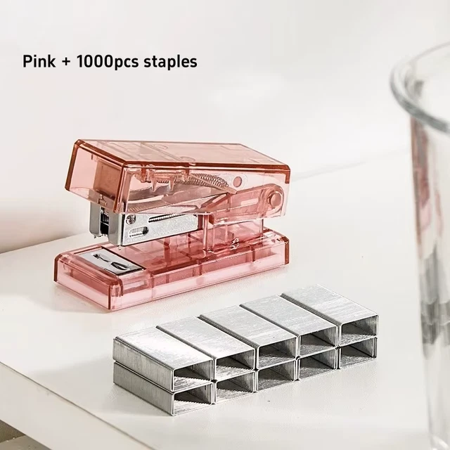 MINI TRANSPARENT COLOR Stapler 1000Pcs 26/6 Staples Set Portable Binder ...