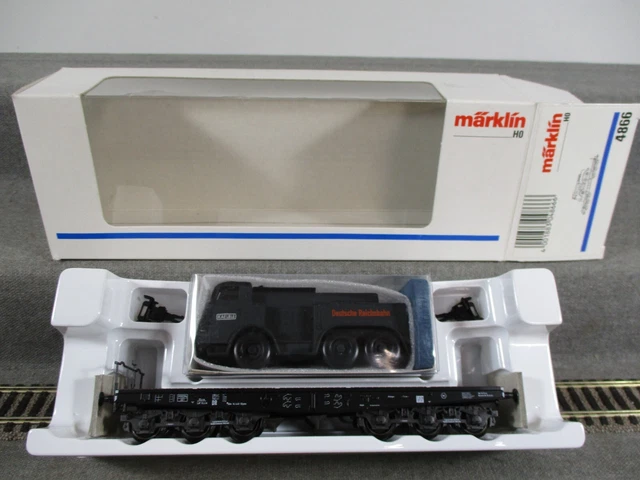 MÄRKLIN SPUR H0 4866 Güterwagen Schwerlast Flachwagen mit Lkw Kaelbe in ...