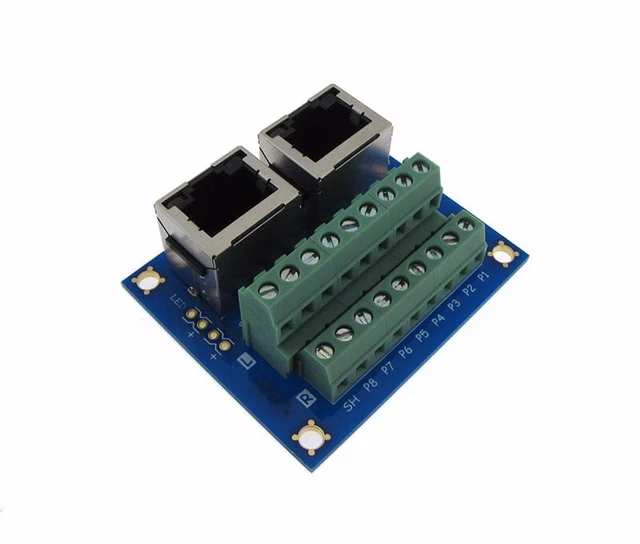 DUAL RJ45 ETHERNET Connector Breakout Board w/ LED Screw terminals 180 ...