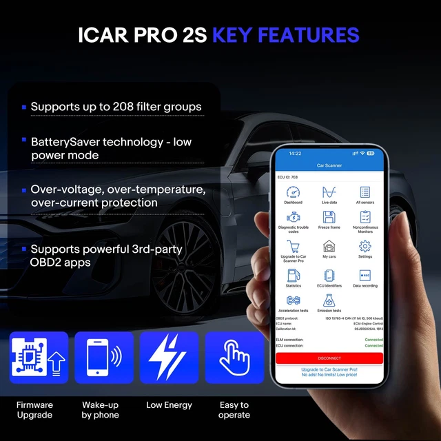2025 VGATE ICAR Pro 2S Bluetooth OBD-II Adapter Car Code Reader iPhone ...