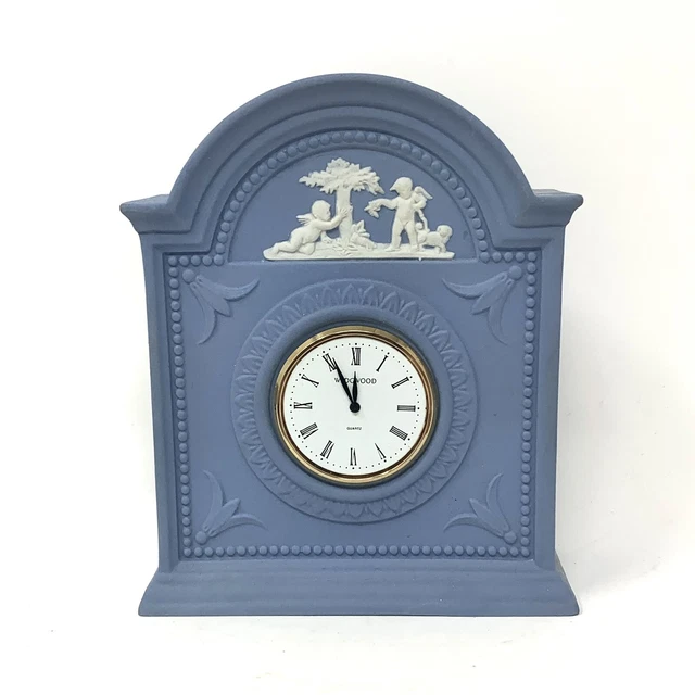 WEDGWOOD BLUE JASPERWARE Quartz Clock English Country Mantle Miniature ...