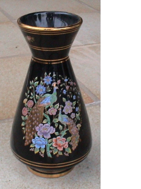 DAKAS KERAMIK VASE Hand Made in Rhodos Pfauenmotiv mit 24 K Gold EUR 9 ...