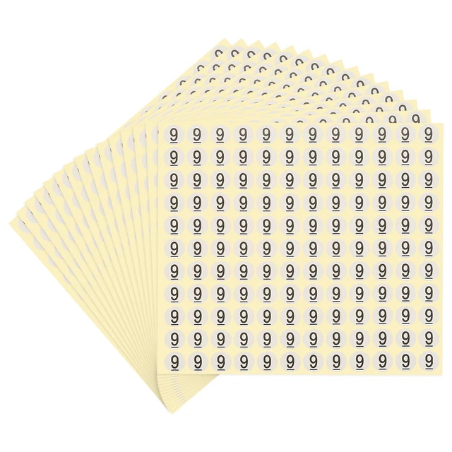 15 SHEETS/1980PCS NUMBER 9 Stickers Self-Adhesive 0.5 Inch Small Round ...