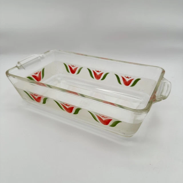 VTG PYREX GLASS Loaf Pan Red Tulip Flower Bakeware Collectible 1940s ...