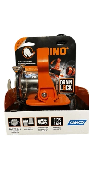 CAMCO RHINO SEWER Adapter Pro With drain lock 39730 Fast Shipping $96. ...