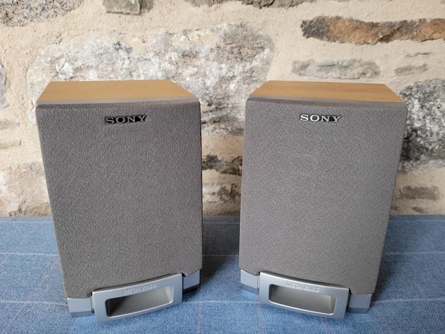 SONY MEGA BASS Speakers Pair Wooden Box Silver Front Bookshelf Wired ...