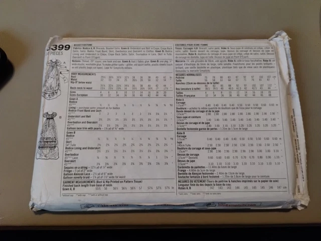 SIMPLICITY &ROSE FROM Titanic" Costumes Sewing Pattern 8399 Size 4-6-8 ...