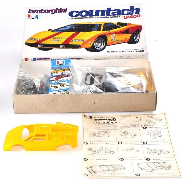 RARE VINTAGE NAKAMURA 1/32 Countach LP400 Wind-Up Model Kit Japan Tin ...