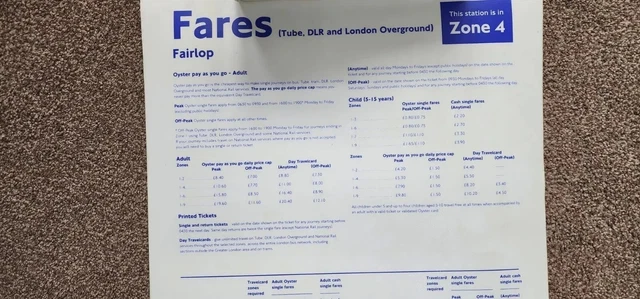 LONDON UNDERGROUND TFL Fares Chart Original Rare Full Sized 2013 One Of ...