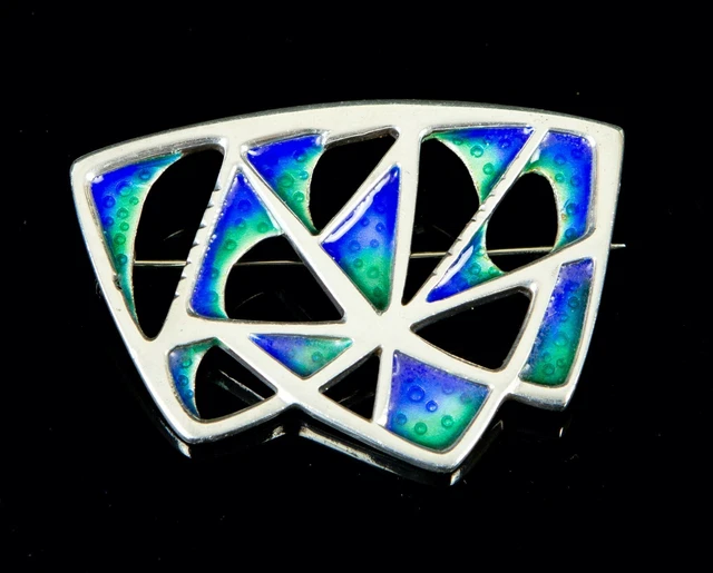 DAVID LAWRENCE - C20th DESIGN STERLING SILVER & BLUE/GREEN ENAMEL ...