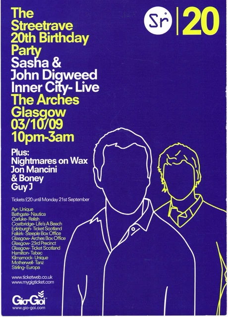 STREETRAVE RAVE FLYER A5 3/10/09 The Arches Glasgow Scotland Sasha ...