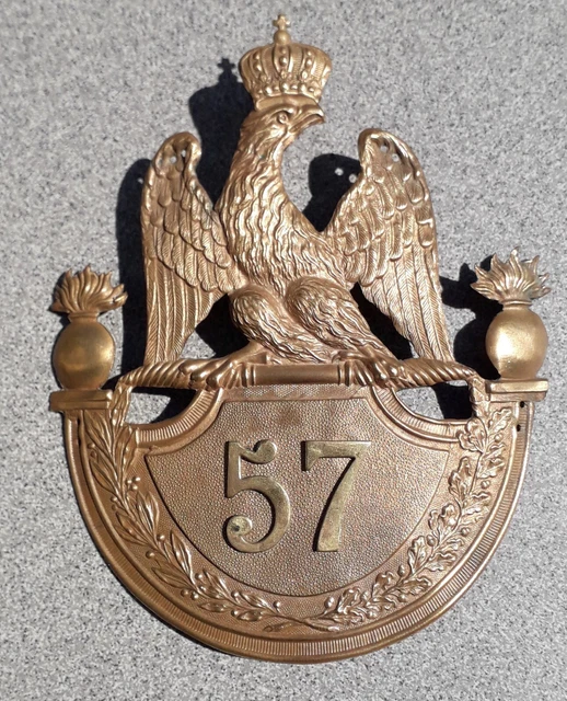 PLAQUE SHAKO MODELE 1812 OFFICIER GRENADIER 57eme REGIMENT 1ER EMPIRE ...