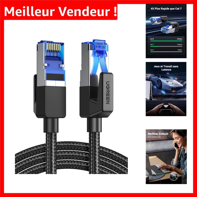 UGREEN CAT 8 Câble Ethernet Réseau RJ45 Super Débit 40Gbps 2000MHz Nylon Tres... EUR 37,99 ...