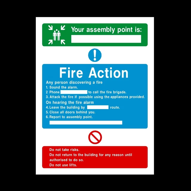 FIRE ACTION YOUR ASSEMBLY POINT PLASTIC RIGID SIGN 150 x 210mm £1.79 ...
