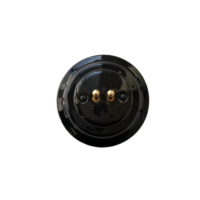 PORCELAIN TOGGLE SWITCH Flush Mounted 2 Gang Two-Way Black Glaze ...