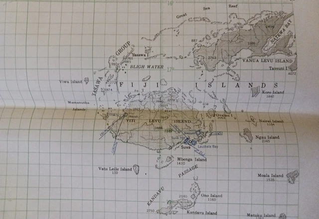 WW2 MEMORABILIA 1945 US Navy Air Navigation Chart V30-72 Fiji Australia ...