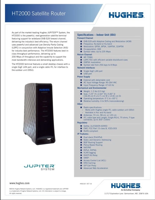 HUGHESNET- HT2000W SATELLITE Modem/ Router- 2.4GHz & 5Ghz, 1200 Mbps ...